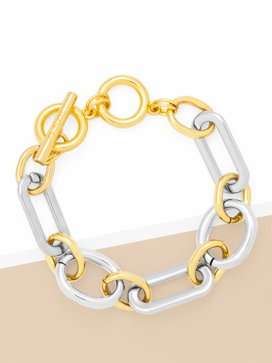 Two-Tone Oval and Paperclip Link Bracelet | ZENZII Wholesale Jewelry Two-Tone Oval and Paperclip Link Bracelet | ZENZII Wholesale Jewelry
