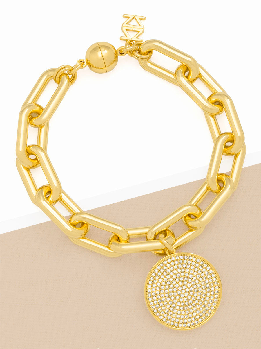Pavé Disc Charm Link Bracelet | ZENZII Wholesale Jewelry