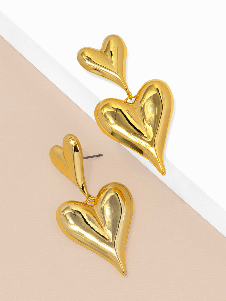 Puffy Double Stack Heart Drop Earring | ZENZII Wholesale Jewelry