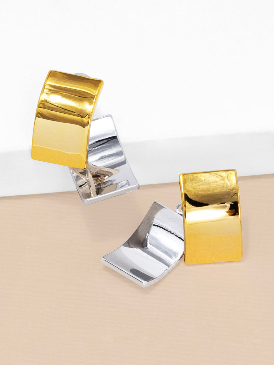 Two-Tone Curved Square Ear Jacket | ZENZII Wholesale Jewelry
