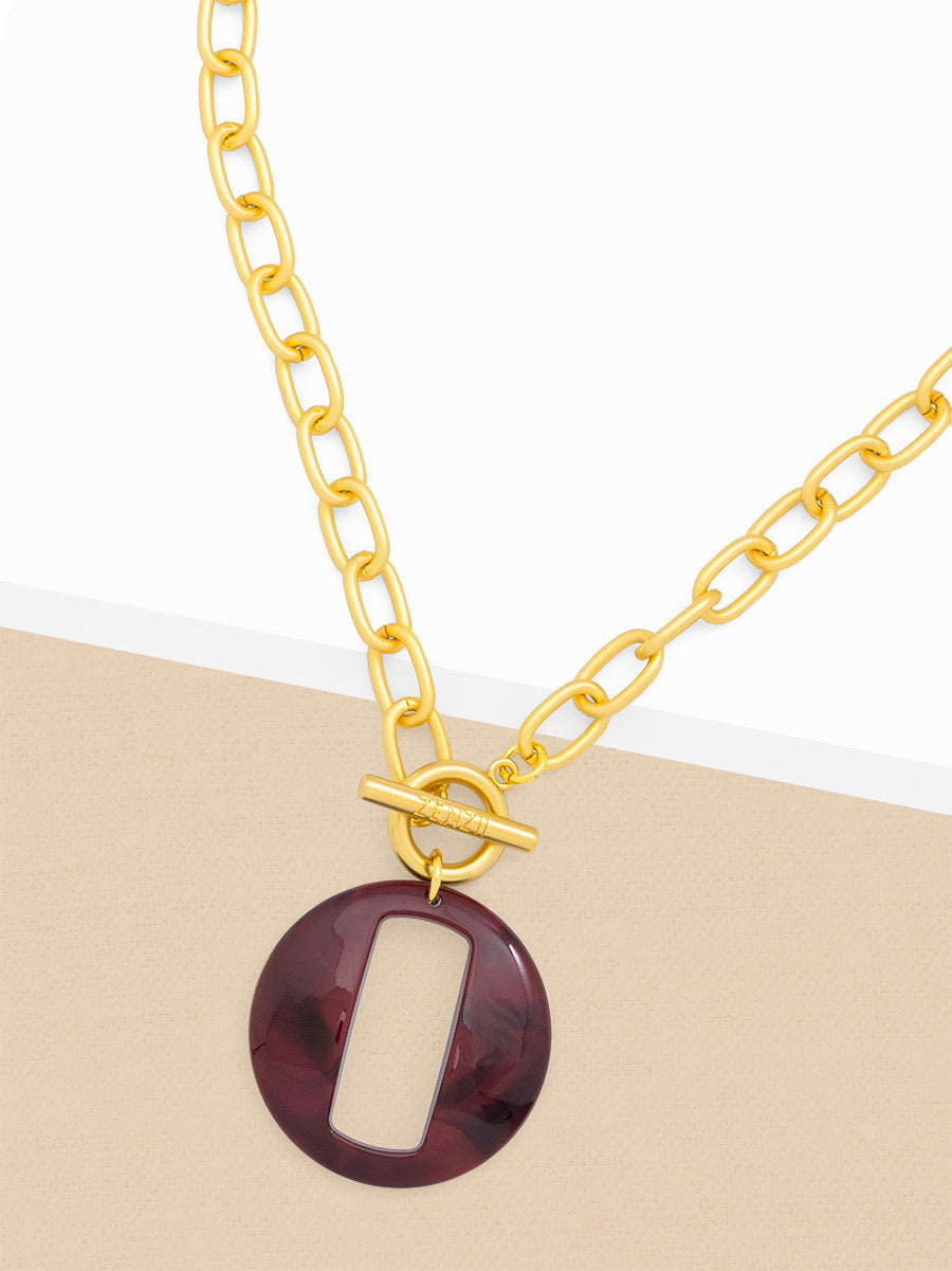 Marbled Pendant Link Collar Necklace | ZENZII Wholesale Jewelry