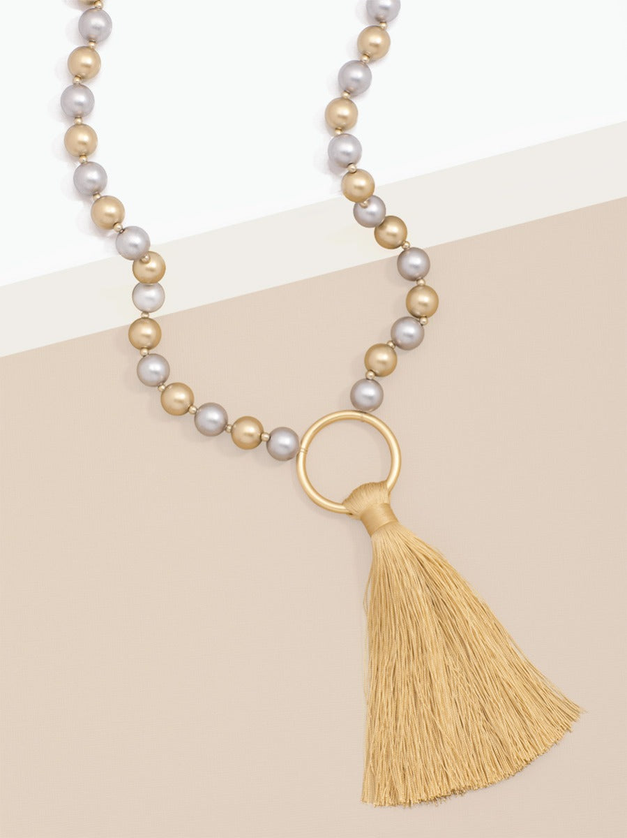 Matte Resin Beaded Tassel Long Necklace | ZENZII Wholesale Jewelry